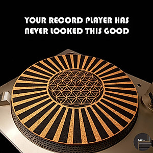 TazStudio Premium slipmat - Cork Turntable Mat for Better Sound Support on Vinyl LP Record Player - Cork mat Original Art Design - Psychedelic Geometric The Flower of Life (4mm Thick)-m6