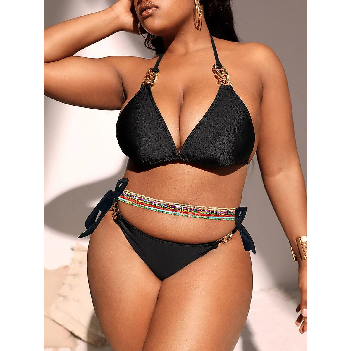 ELABEST Plus Size African Waist Beads Chain Layered Belly Body Chain Beach 7Pack Waist Jewelry Body Accessories for Women and Girls (39inch/100cm)