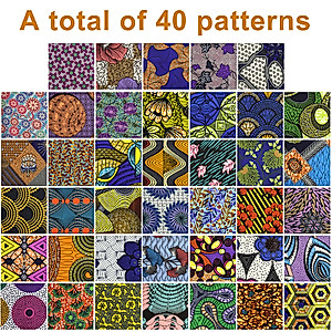 Gnognauq 40 Pieces African Cotton Fabric Quilting Fabric Squares Bundles African Wax Fabric for DIY Sewing Clothes Accessories, 25 x 25 cm