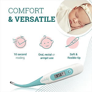 OCCObaby Clinical Digital Baby Thermometer - LCD, Flexible Tip, 10 Second Quick Accurate Fever Read Rectal Oral & Underarm Use Waterproof Thermometer for Kids