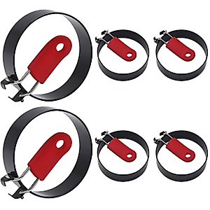 JANNO 6PCS Pancake Mold, Egg Ring, Nonstick Black Coated Metal Cooking Rings with Silicone Anti-scald Handle for Griddle, DIY Sandwich Eggs, English Muffin, Pancakes, Burger, Breakfast