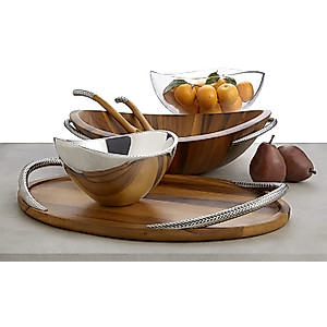 Nambe - Pulse Collection - Bread & Fruit Bowl - Measures at 16.25" x 8.5" x 5.5" - Made with Acacia Wood and Stainless Steel - Designed by Sena & Seidenfaden Design