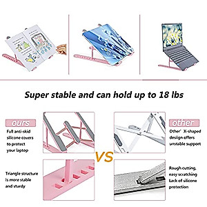 JERX Pink Laptop Stand, 10-45° Adjustable Notebook Riser, Lightweight & Sturdy Holder for Carry-On Travel, Ergonomic Computer Holder Compatible for MacBook Air Pro, HP, Lenovo, Dell 10-15.6”