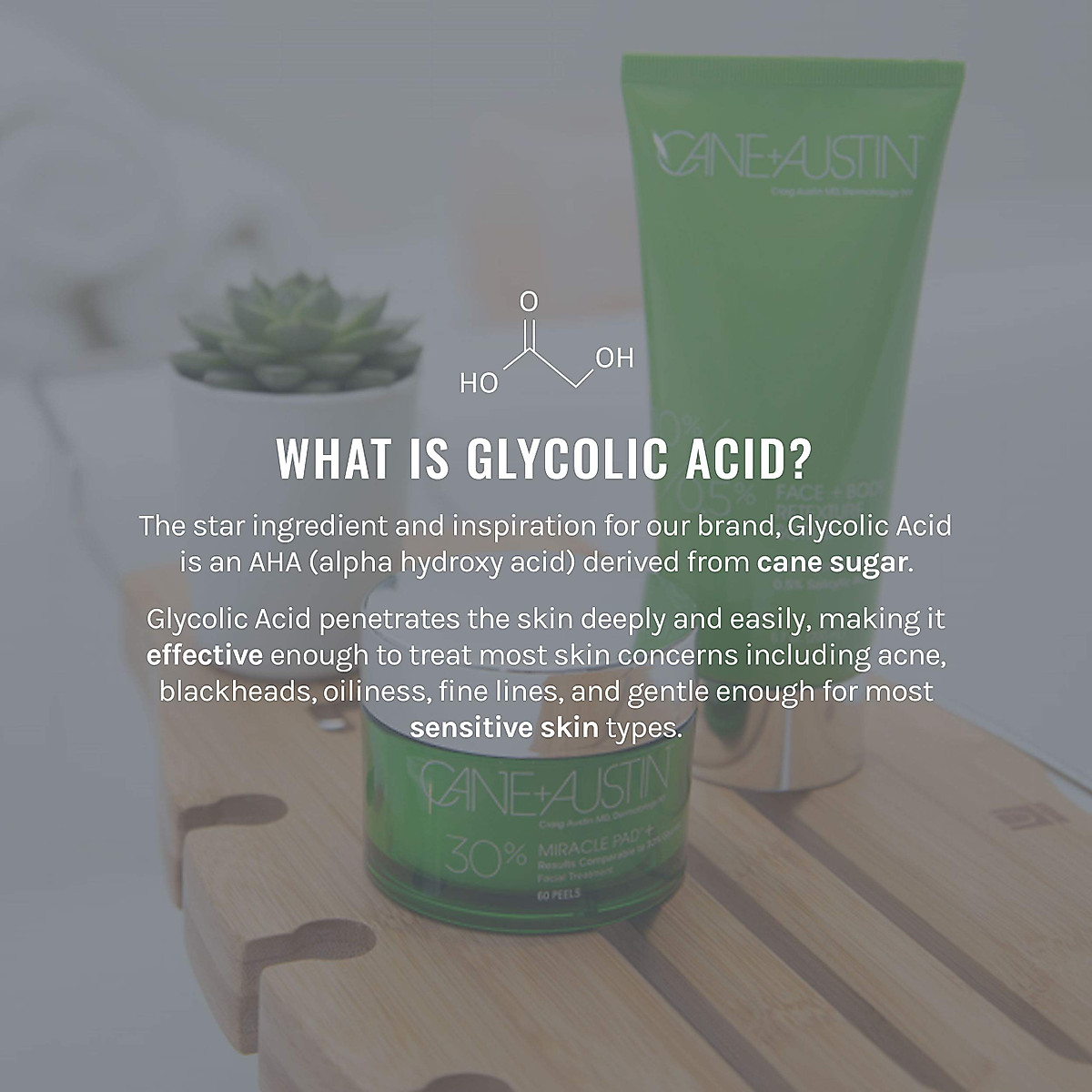 CANE + AUSTIN Face + Body Glycolic Acid Scrub Treatment, Exfoliating Cleanser with AHA to Hydrate, Smooth & Clarify Skin, For use on Combination and Oily Skin, 6.7 fluid ounce