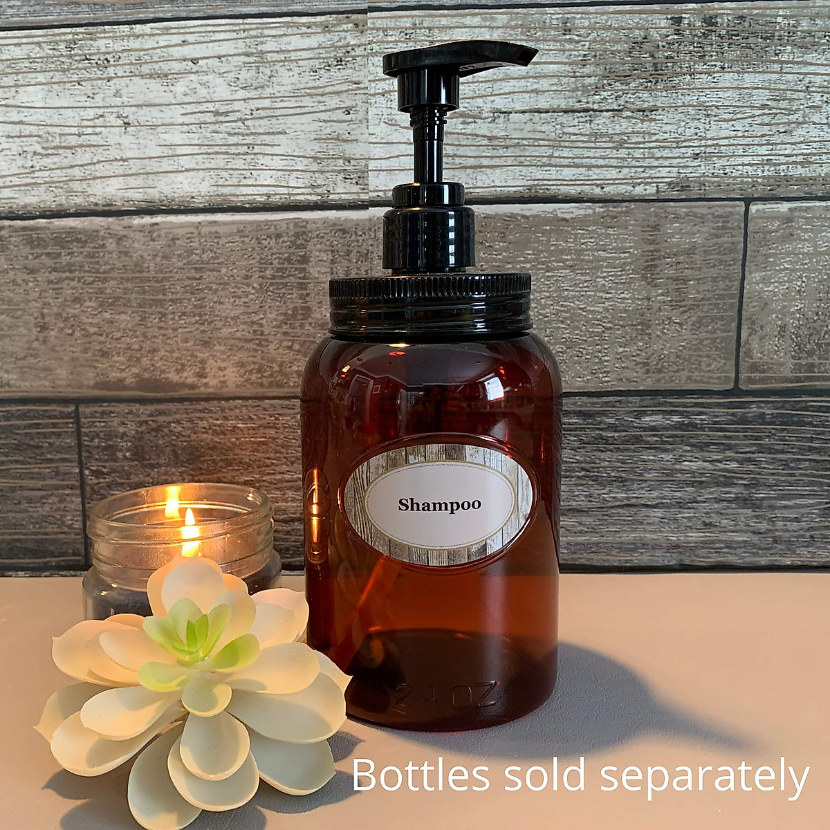 Bottiful Home - 22 Pack Oval Waterproof Permanent Labels for Refillable Shampoo, Conditioner, Soap, Lotion and Household Product Bottles (1.5"x2.5") (Woodgrain)