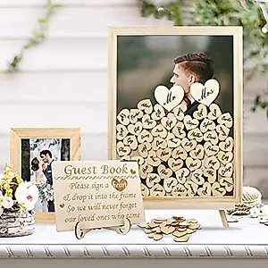 OurWarm Wedding Guest Book Alternative with 102 Wooden Hearts, Drop Top Wedding Frame Guest Book for Wedding Reception Anniversary Graduation Baby Shower, Wedding Signs for Ceremony and Reception