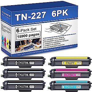 TcxLink (6 Pack) TN-227BK TN-227C TN-227Y TN-227M High Yield Toner Cartridge Replacement for TN227 MFC-L3770CDW MFC-L3710CW HL-3210CW DCP-L3510CDW Printer Toner.