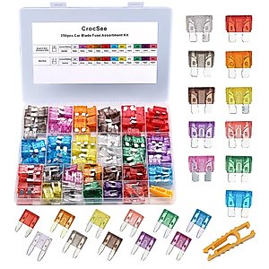 CrocSee 250 Pieces - Car Fuses Assortment Kit, Blade-Type Automotive Fuses - Standard & Mini Size (2A/3A/5A/7.5A/10A/15A/ 20A/25A/30A/35A/40A), Replacement Fuses for Car/RV/Truck/Motorcycle/Boat
