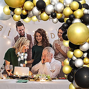 Black Gold Silver Balloon Garland kit, 112pcs Black and gold balloons Metallic Balloons for New Year Birthday Wedding Graduation Party Decoration