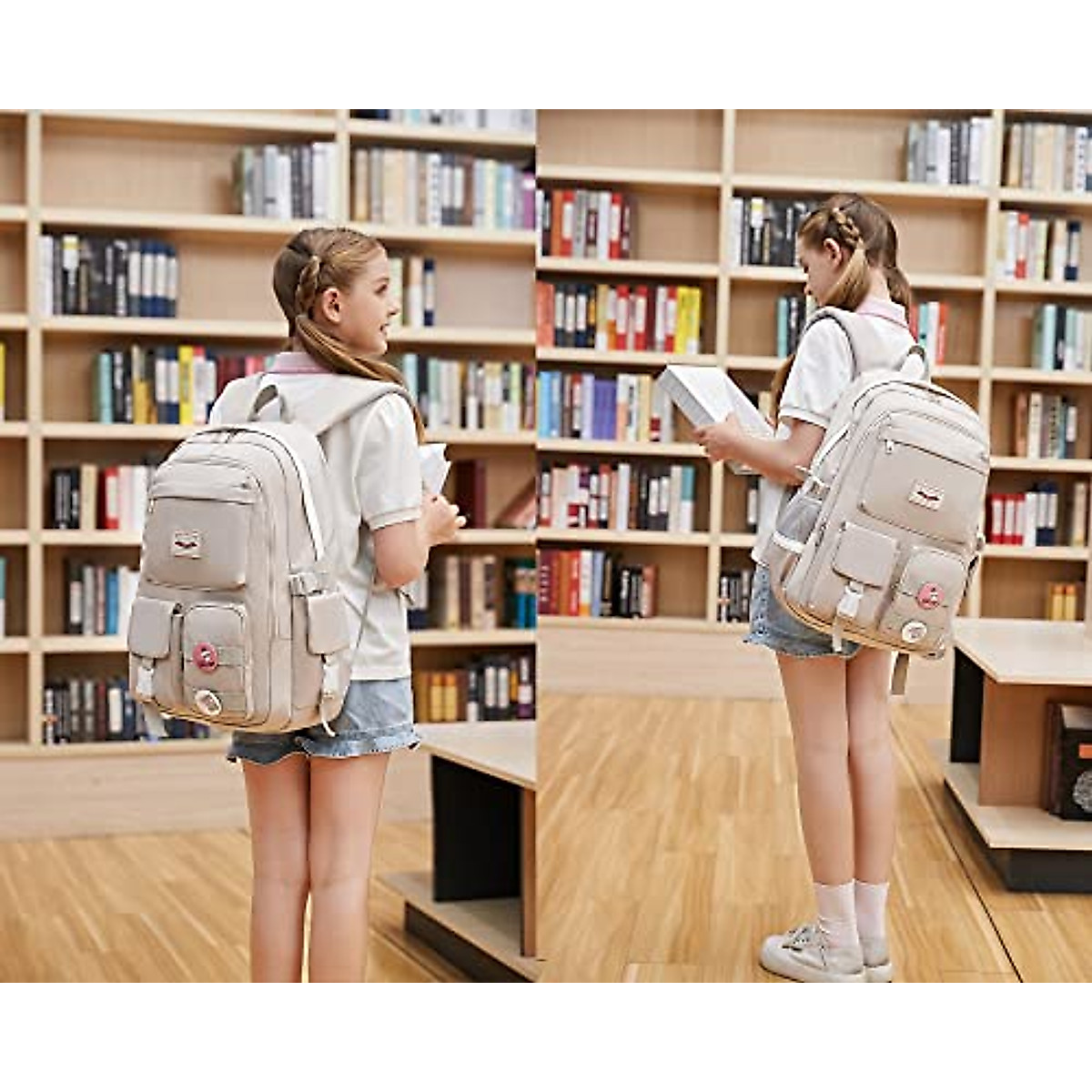 Makukke School Backpacks for Teen Girls - Laptop Backpacks 15.6 Inch College Cute Bookbag Anti Theft Women Casual Daypack,Gray