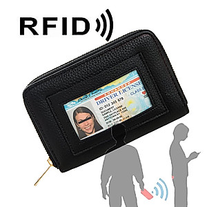 FACAI RFID Wallet Women, Small Wallet for Women, Credit Card Holder, Wristlet Wallet for Women with ID Window Black