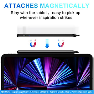 Stylus Pen for iPad Pencil with Palm Rejection Magnetic Attachment Active Pencil with Tilt Sensitivity Digital Pencil (ID716 Black)