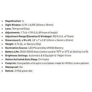 ADE NUWAcc PRO (RD3-021c PRO) Motion Awake Green Dot for Canik Mete SFX,SW MP EZ Optics Ready Pistol That are Compatible with Trijicon RMRcc Footprint Such as Canik Mete SFX Pro