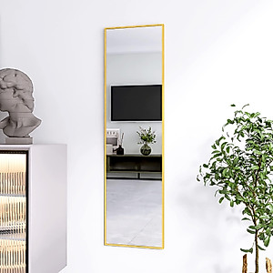 FANYUSHOW Full Length Mirror, Over The Door Mirror or Wall Mirror with Hanging Brackets, Full Body Mirror for Bedrooms, Bathrooms, Living Room, Gold, 50” x 14”