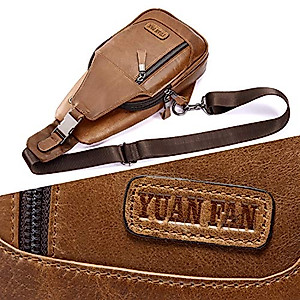 YUAN FAN Leather Sling Bag for Men,Crossbody Purse Chest Bag Backpack Messenger Shoulder Bag Small