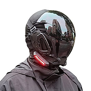 KYEDAY Punk Gothic Cyber Mask for Men,Techwear mask, Halloween Cosplay Costume Accessory with LED Light, Futuristic Mask