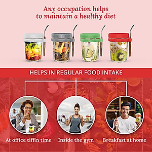 Overnight Oats Container with Lid and Spoon Airtight 16 oz Glass for Cereal Yogurt Milk Fruit, chia pudding jars, Overnight Oats Leak Proof Oatmeal Container, yogurt container with lids, 4-pack