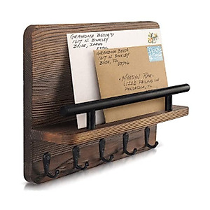 Rustic Wooden Shelf for Key Storage, Decorative Key Hanging Rack with 4 Double Hooks, Easy Install Natural Wooden Key and Mail Holder for Wall Mount – Entryway Decor