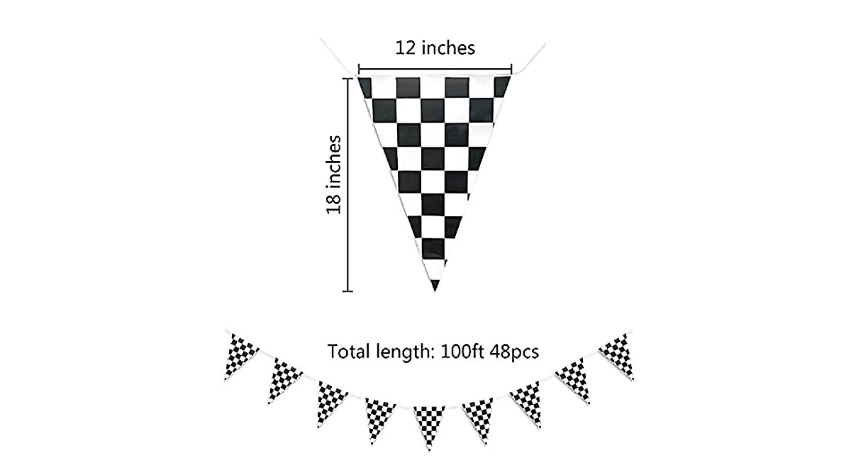 Piokio 100ft Racing Checkered Flag Banner for NASCAR & Parties