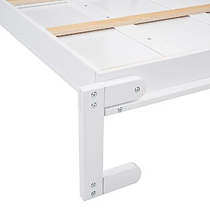 HBRR Murphy Cabinet Bed with A Storage Shelf, Wood Foldable Wall BedFrame for Guest Room Home Office, Space-Saving, No Box Spring Needed, White, Queen (U.S. Standard)