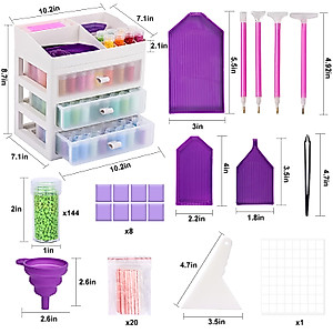 QUEFE Diamond Painting Storage, 3 Drawers, 144 Slots Storage Bottles, Diamond Painting Accessories and Tools, Diamond Art, Bead Box, Diamond Painting Organizer