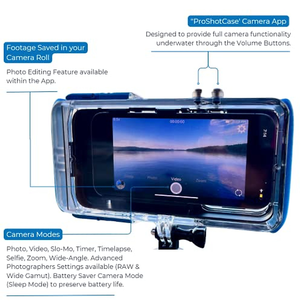ProShot Dive - Underwater iPhone Housing Rated to 130ft/40m. Universal Waterproof iPhone Case, Compatible with All iPhones. Fits iPhone 6s - iPhone 14 Pro Max. Scuba Diving and Snorkeling iPhone Case.