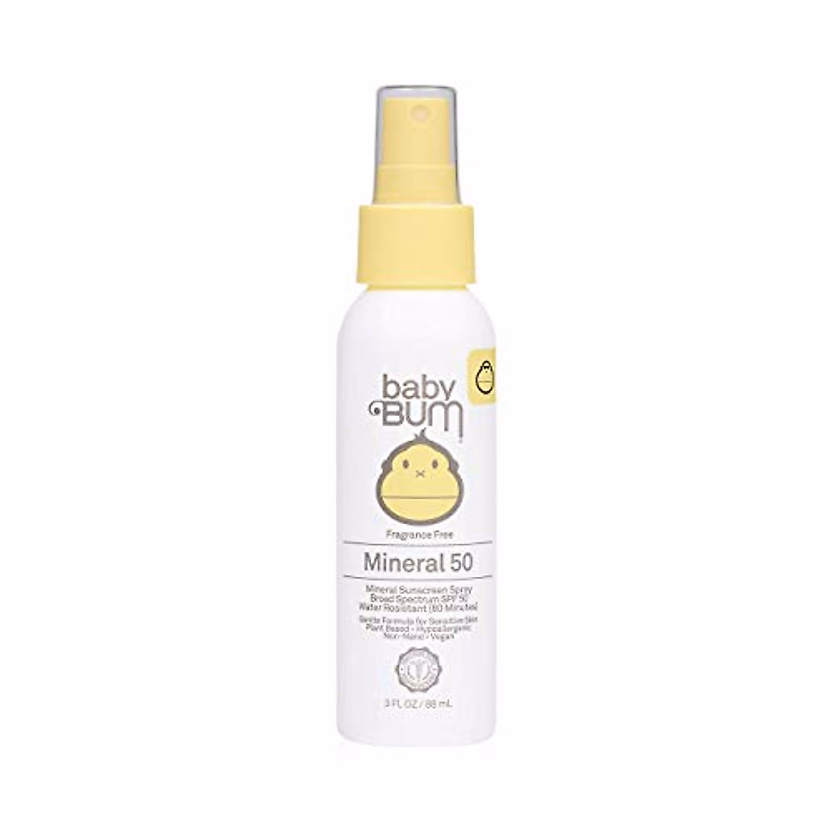 Sun Bum Baby Bum SPF 50 Sunscreen Spray | Mineral UVA/UVB Face and Body Protection for Sensitive Skin | Fragrance Free | Travel Size | 3 FL OZ