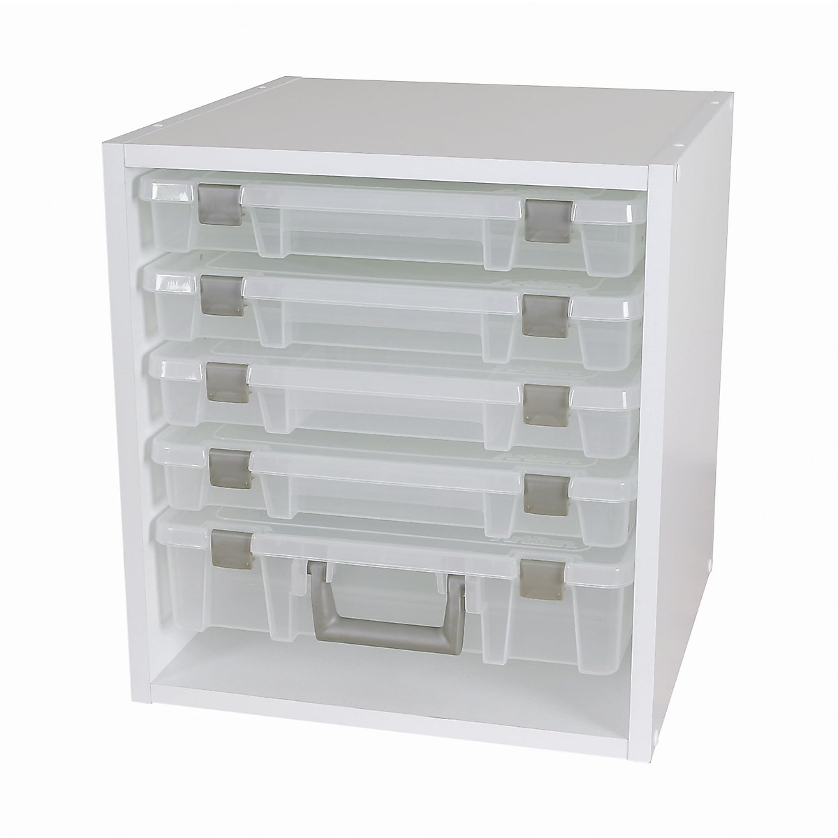 ArtBin 6855SC Super Satchel Cube - 15.5 x 16.75 x 15.625 in. Arts and Crafts Supply Storage with Pre-Drilled Holes, 6 Rail Set, Customizable, White