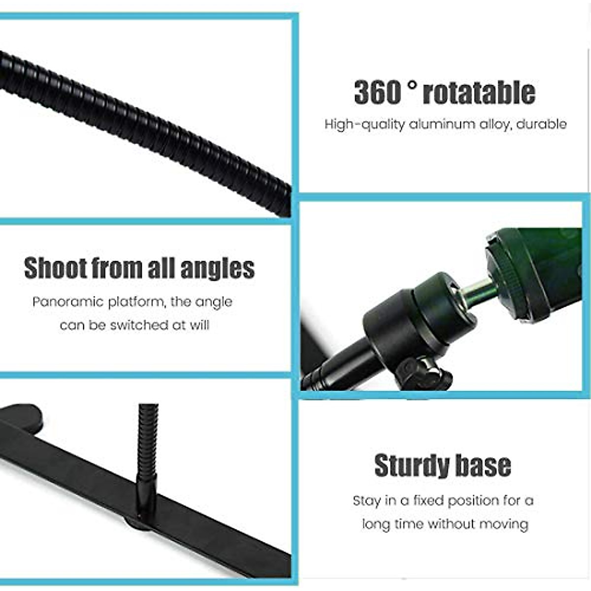 Pomarks Cellphone Holder,Overhead Phone Mount,Table Top Teaching Online Stand for Live Streaming and Online Video and Food Crafting Demo Drawing Sketching Recording(Black)