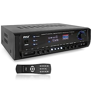 Home Audio Power Amplifier System - 300W 4 Channel Theater Power Stereo Sound Receiver Box Entertainment w/ USB, RCA, AUX, Mic w/ Echo, LED, Remote - For Speaker, iPhone, PA, Studio Use - Pyle PT390AU