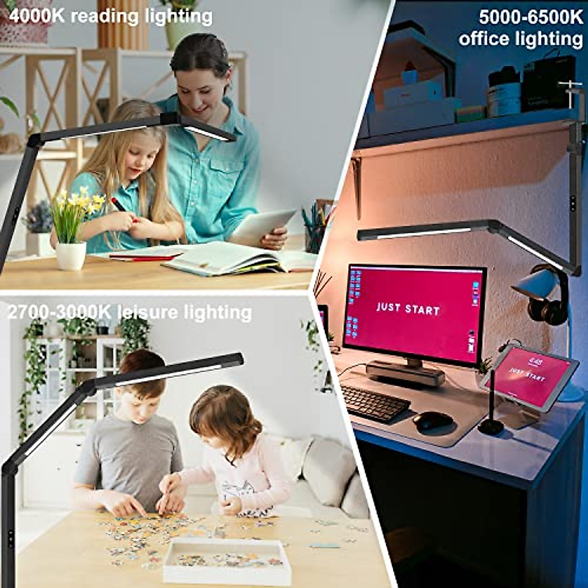 LED Desk Lamp with Clamp, Architect Desk Lamp with Dual Light and Adjustable Swing Arm, Clip-on Eye-Care 4 CCT Modes & 5 Brightness Levels Table Light Modern Desk Light for Home Office