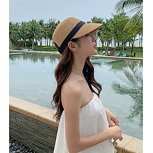 Summer Visor Hats for Women Foldable Floppy Solid Color Straw Sun Hat Travel Beach Baseball Cap (Khaki)