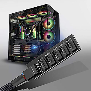 Motherboard PWM Fan Hub Splitter, 4 Pin Sleeved 1 to 5 Splitter 5 Way PC CPU Case Internal Cooling Case Fan Power Extension Splitter Adapter Cable for ATX Computer Case & Cooler Case Fans(15.7In)