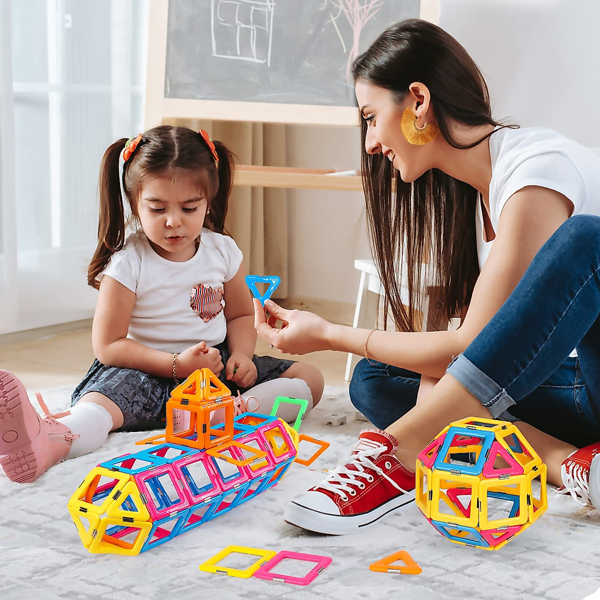 idoot Kids Magnetic Tiles for Toddlers,STEM Toys for 3-5 Year Old Boys & Girls,Magnet Blocks Kids Educational Toys Birthday Gift Starter Set with Storage Bag