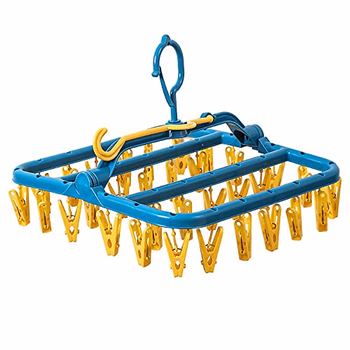 Radefasun Clip and Drip Hanger with 32 Clips Plastic Swivel Hook Portable Folding Drying Rack Baby Clothes Hanger Foldable Travel Accessories for Socks Bras Lingerie Towels Underwear Gloves