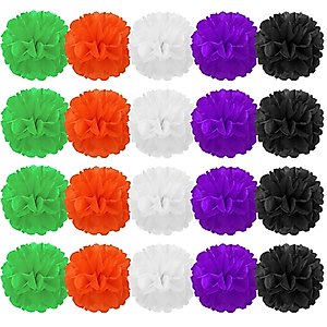 mortd 20 PCS Halloween Paper Tissue Honeycomb Balls, 6” Black White Orange Purple Green Tissue Paper Pom Poms Decorations with Glue for Halloween Bulletin Board School Wall Decorations