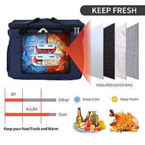 goiealeaes Insulated Lunch Bag for Women/Men, Blue, Reusable, Durable, Leakproof, Waterproof, Adjustable Shoulder Strap, 10" x 6.7" x 8"