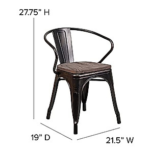 Flash Furniture Black-Antique Gold Metal Chair with Wood Seat and Arms