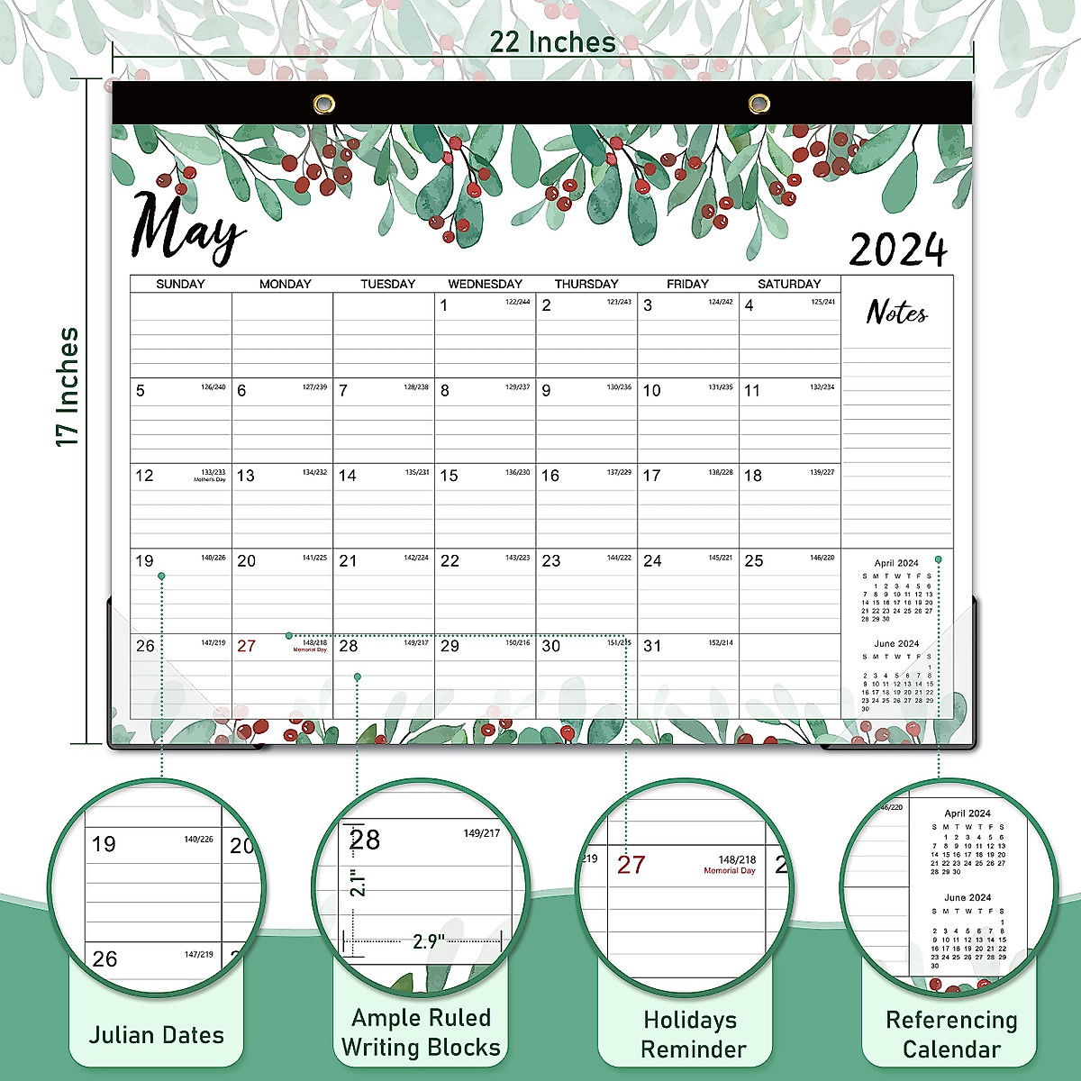2023-2024 Desk Calendar - Jan 2023 - Jun 2024, 18 Months Large Monthly Desk Calendar, 22" x 17", Desk Pad, Large Ruled Blocks, to-do Lists & Notes, Best Desk/Wall Calendar for Planning or Organizing