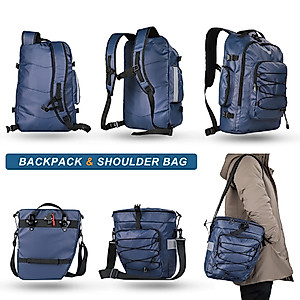 HUNTVP Bike Bag Bike Pannier Bag 3 in 1 Rack Saddle Bag Backpack Rear Seat Bag Shoulder Bag Laptop Pannier Cargo Rack Bicycle Bag with Rain Cover (Blue)