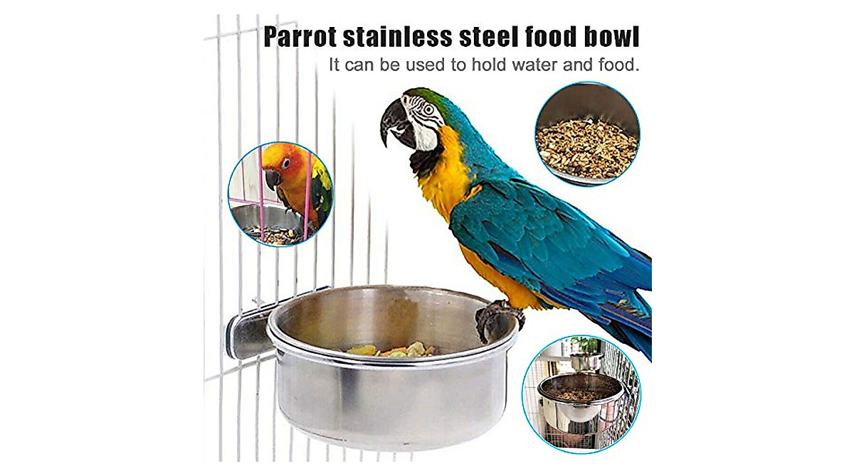 Bird Feeding Dish Cups - Durable Stainless Steel & Perch Set for Small Pets