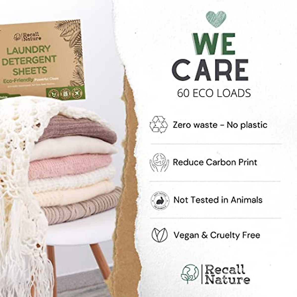 Laundry Detergent Sheets Eco Friendly - Plastic Free Strips 60 Loads (Unscented)