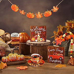 Ferraycle 12 Pcs Fall Tiered Tray Decor Hello Fall Decor Autumn Wood Signs Thanksgiving Pumpkin Maple Leaves Wooden Sign Orange Fall Tabletop Signs for Home Rustic Harvest Table Centerpiece