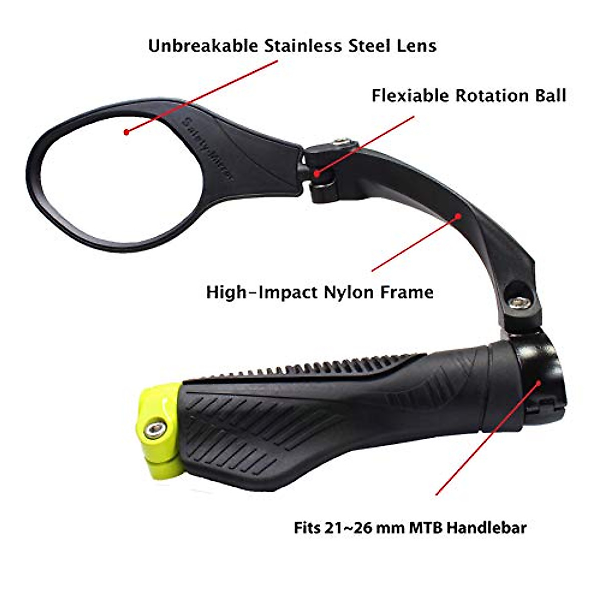 Hafny Handlebar Bike Mirror, Stainless Steel Lens Mirror, Bicycle Rearview Mirror, Safety Reflector, E-bike Mirror, Cycling Mirror, HF-MR081