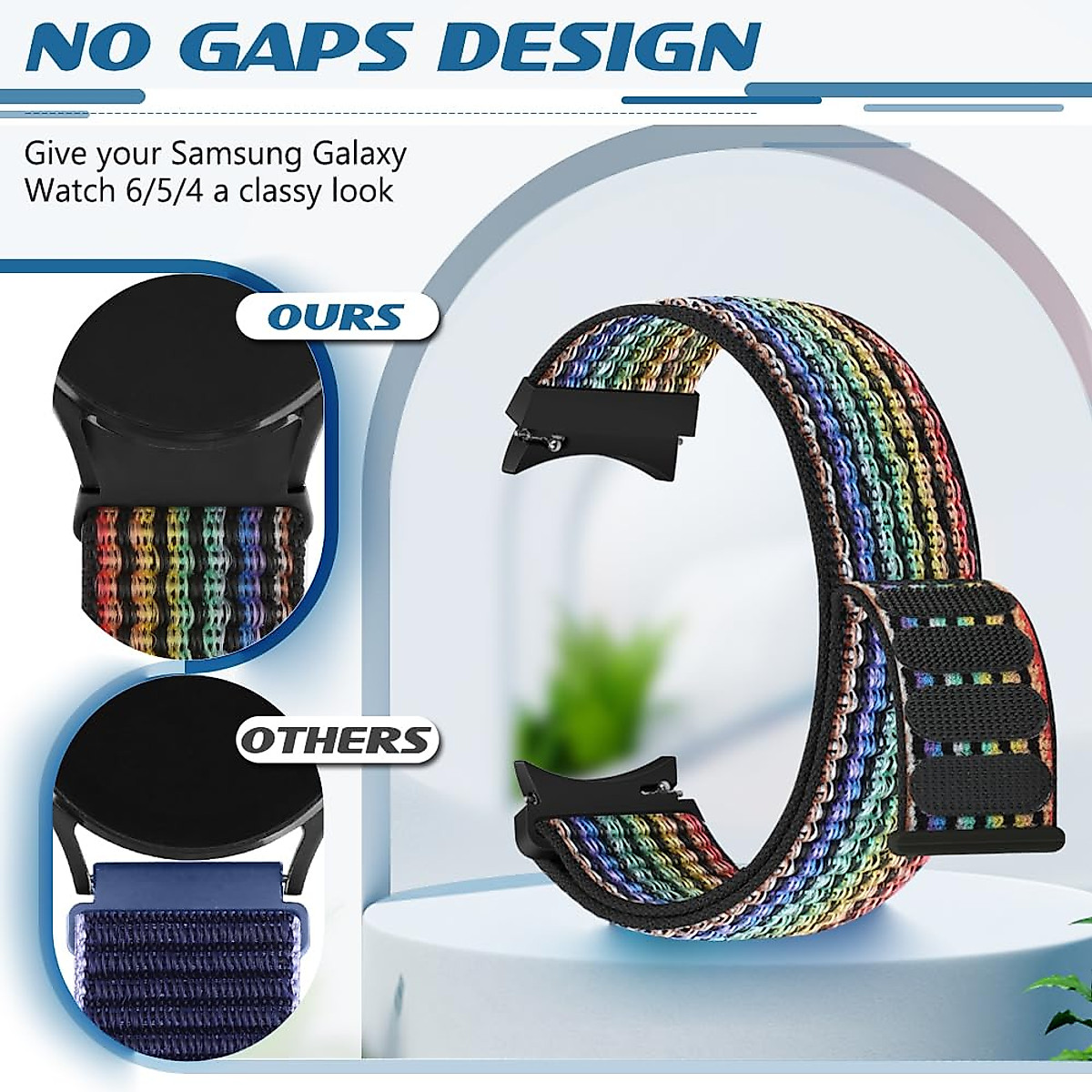 Bcuckood Nylon Loop Compatible with Samsung Galaxy Watch 6/5/4 40mm 44mm/Watch 6 Classic 43mm 47mm/Watch 5 Pro 45 mm/Watch 4 Classic 42mm 46mm, Sport Nylon Breathable Replacement Straps for Women Men