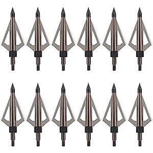 ONE250 12 Pack 125 Grain Fixed Three Blade Archery Broadheads, Hunting Screw-in Arrow Tips Compatible with Crossbow and Compound Bow (Brown)