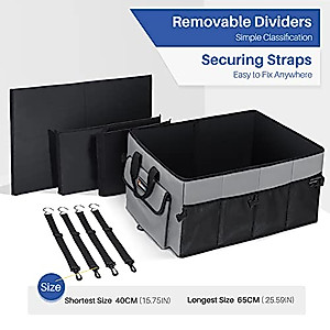 AstroAI Car Trunk Organizer for SUV Car Storage Organizer Truck Bed Organizer Collapsible Organizer Multi Compartments with 4 Adjustable Securing Straps Grey