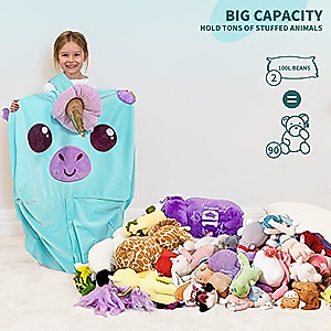Aubliss Unicorn Stuffed Animal Storage Bean Bag Chair for Kids, Velvet Extra Soft Beanbag Chairs Cover, X-Large Stuffable Zipper Bean Bag for Organizing Plush Toys Girls Bedroom Decor, Cyan