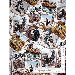 Dog Duck Hunting Pics Sport Afield Toss Cotton Fabric by Yard 36 x 44 Inches