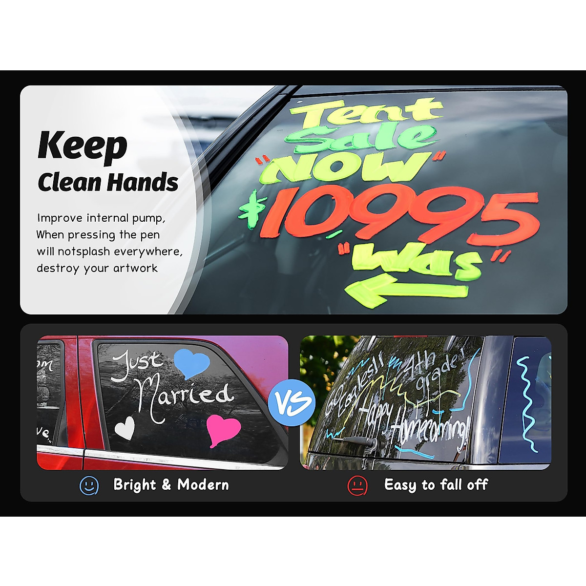 Gain-Art 8 Pack Windows Markers for Car, Glass, 3 in 1 Nib, Washable Liquid Chalk Paint Markers